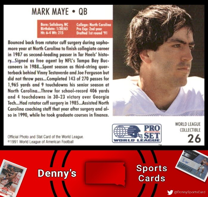 1991 Pro Set #26 Mark Maye Raleigh-Durham Skyhawks Football Card | eBay