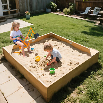 SLSY Kids Sand Box Square Sand Pit with Two Corner Seats 71"x71" With ...