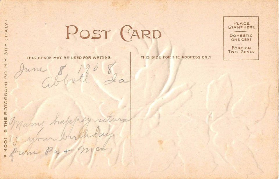 1908 Birthday Postcard of Lovely Pink & Yellow Roses - F 4001 6 by ...