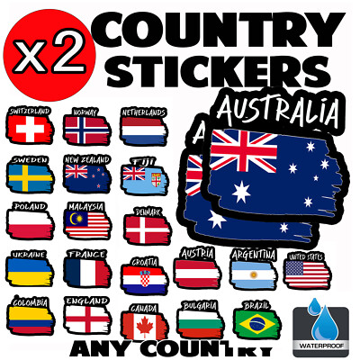 2 x Country FLAG TEXT Sticker Stickers window car ute 4x4 bumper laptop ...