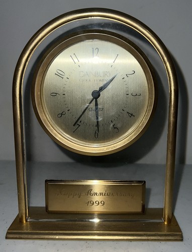 Vintage Brass/Glass Danbury Desk Clock-Quartz-(Says 1999 Happy ...