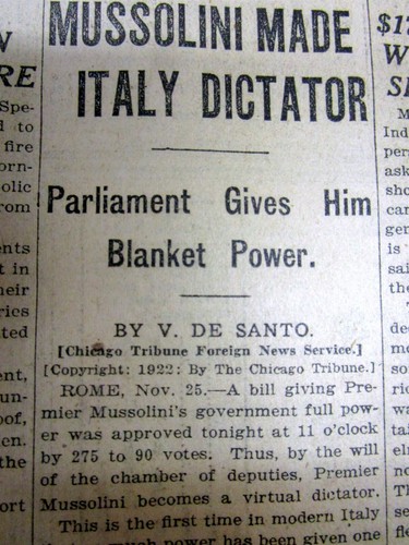 1922 pre-WW II newspaper BENITO MUSSOLINI becomes THE DICTATOR of ...