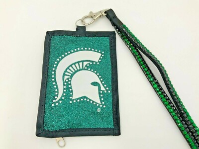 New MSU Spartans Rhinestone Necklace Lanyard with Zipper Wallet ID ...