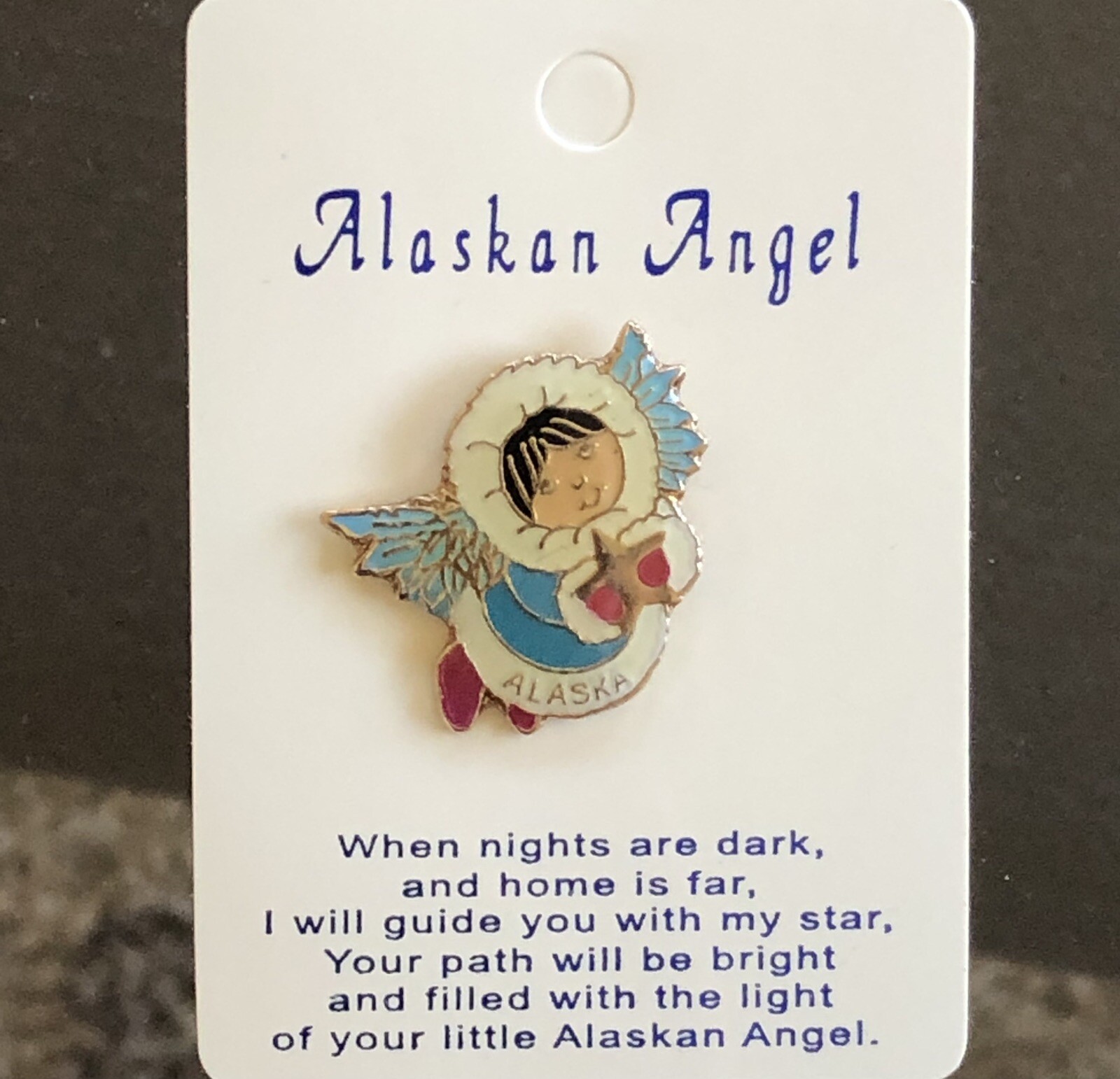 Alaskan Angel Flying Blue Wings Guardian Alaska Brooch Pin Lapel AK New ...