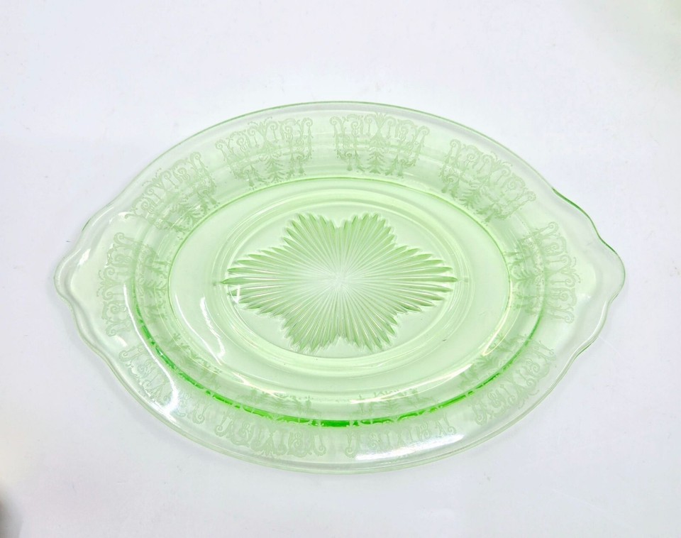 Depression oval decorative glass tray, platter, UV reactive, Uranium ...