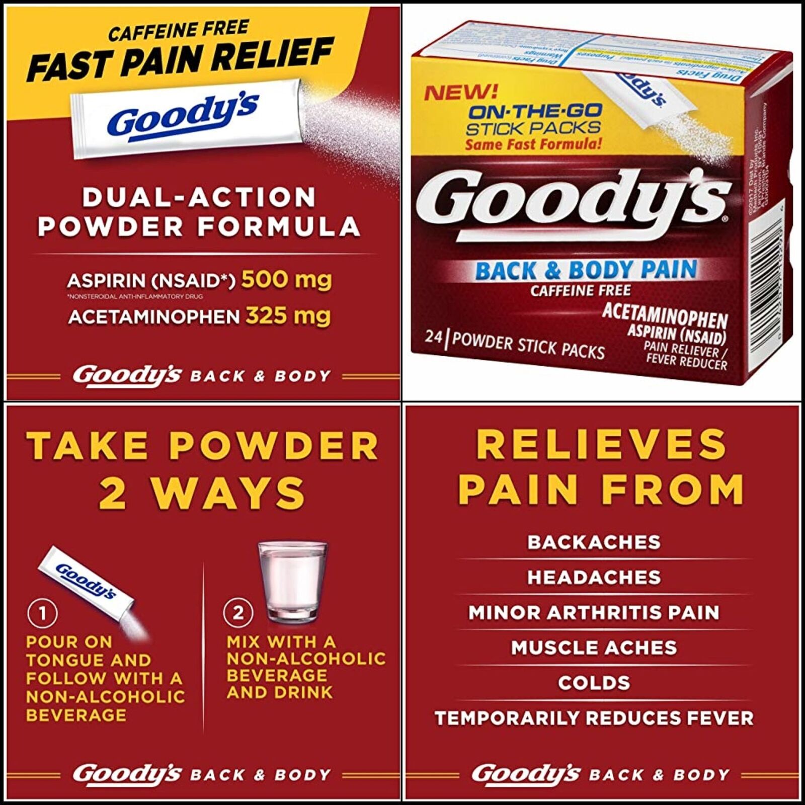 Goody's Back and Body Pain Relief Powder, Dissolve Packs, 24 Individual ...