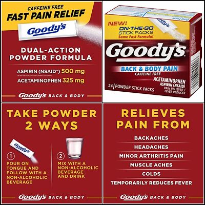 Goody's Back and Body Pain Relief Powder, Dissolve Packs, 24 Individual ...