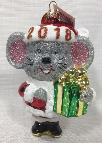 Christopher Radko MOUSE SANTA HAT GIFT DATED 2018 Christmas Ornament ...