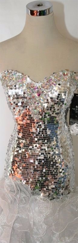 Alyce Paris 0 SILVER Long MERMAID Ruffles GOWN FORMAL PROM PAGEANT ...