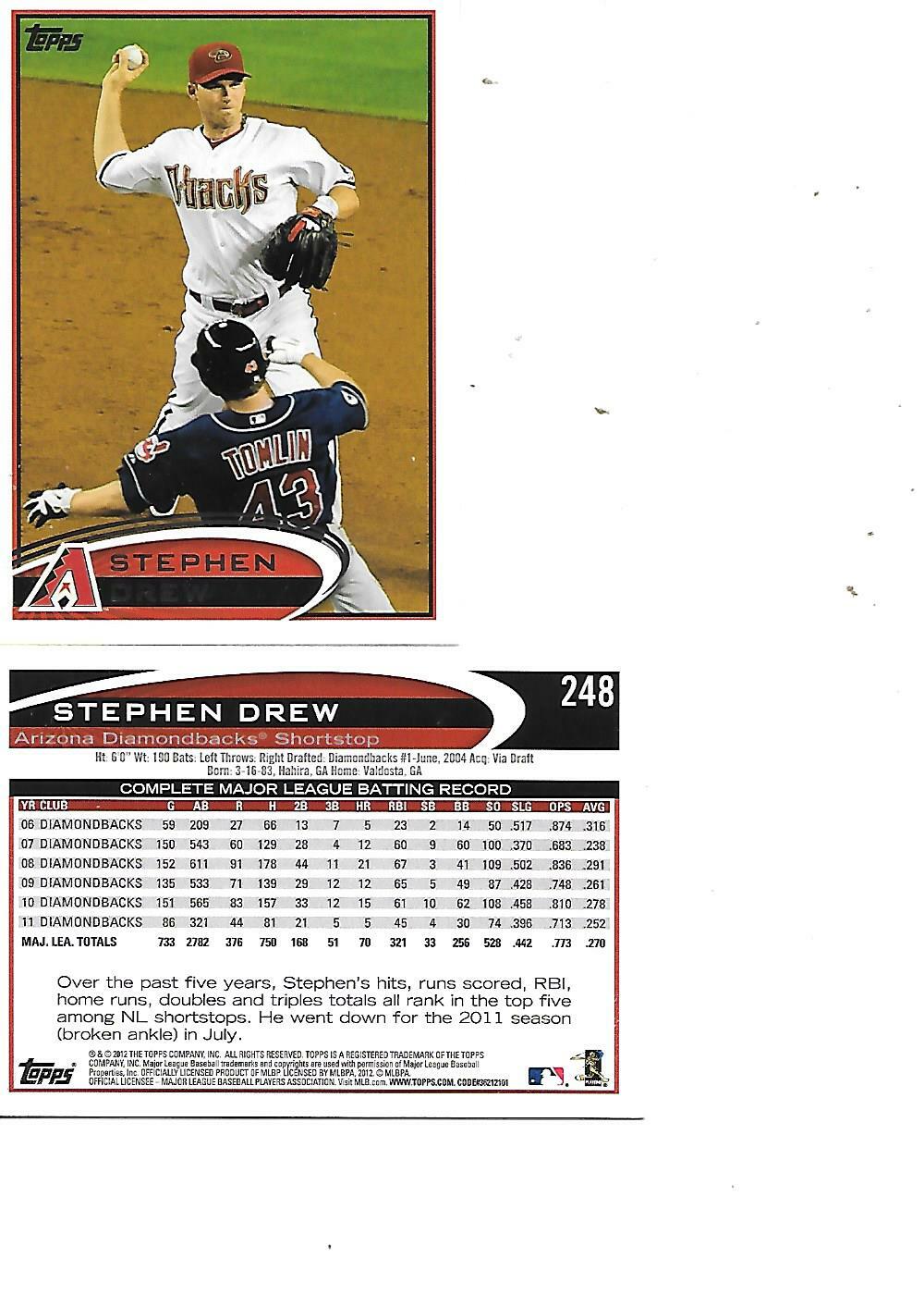 Stephen Drew Topps 2012 Baseball Card #248 BOGO FREE Arizona ...
