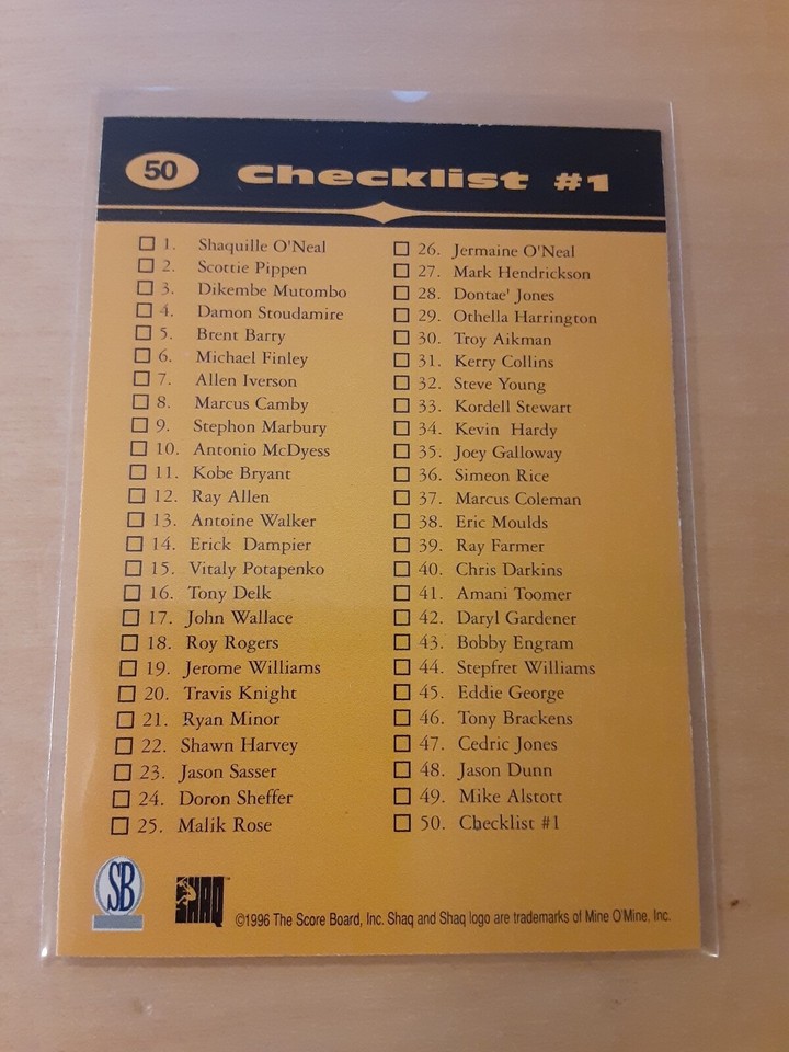 1996 Score Board All Sport PPF Checklist Shaquille O'Neal #50 HOF ...