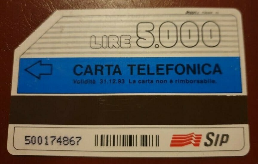 Scheda telefonica SIP introvabile - "Carta infinita" anni 90. Lire 5. ...
