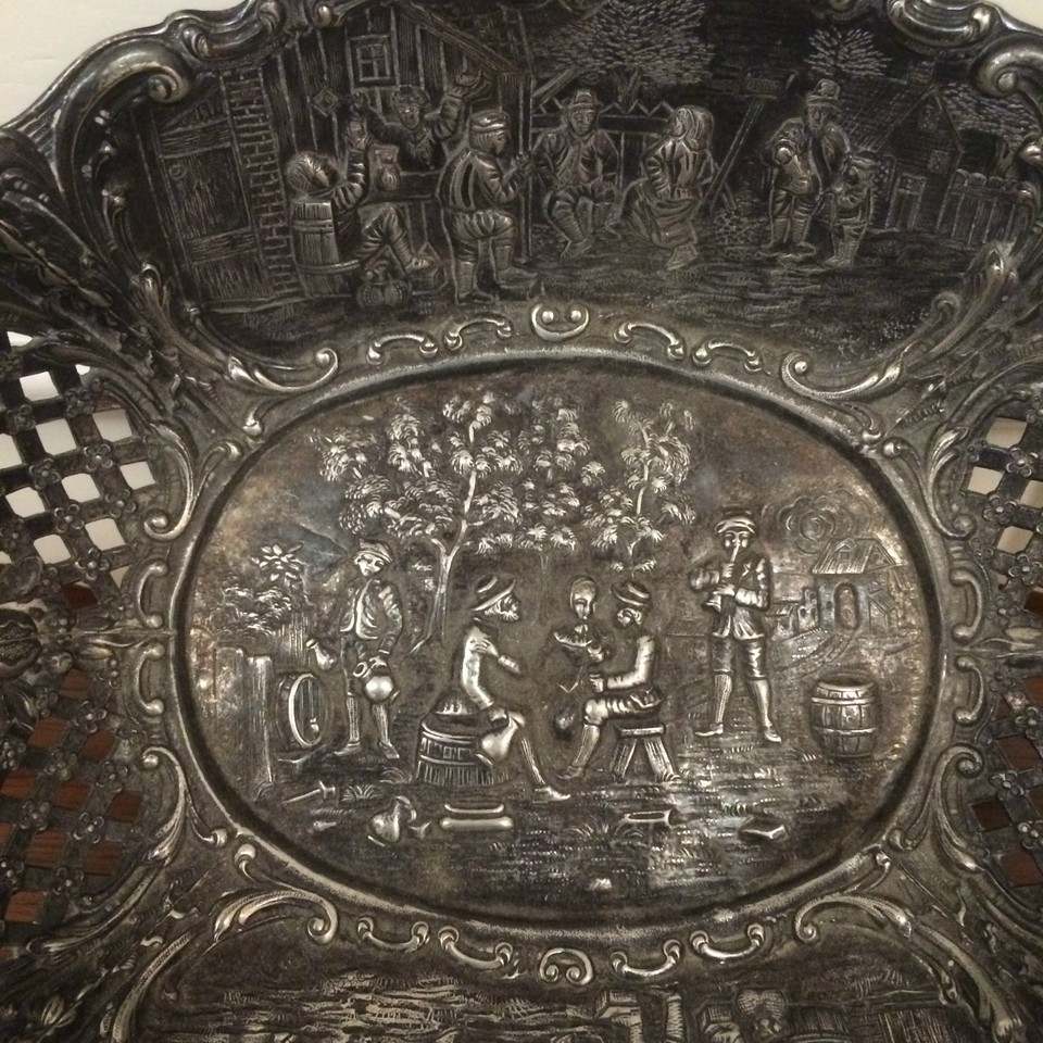 GORGEOUS ANTIQUE DERBY SILVER-PLATE PIERCED FOOTED BASKET BOWL VILLAGE ...