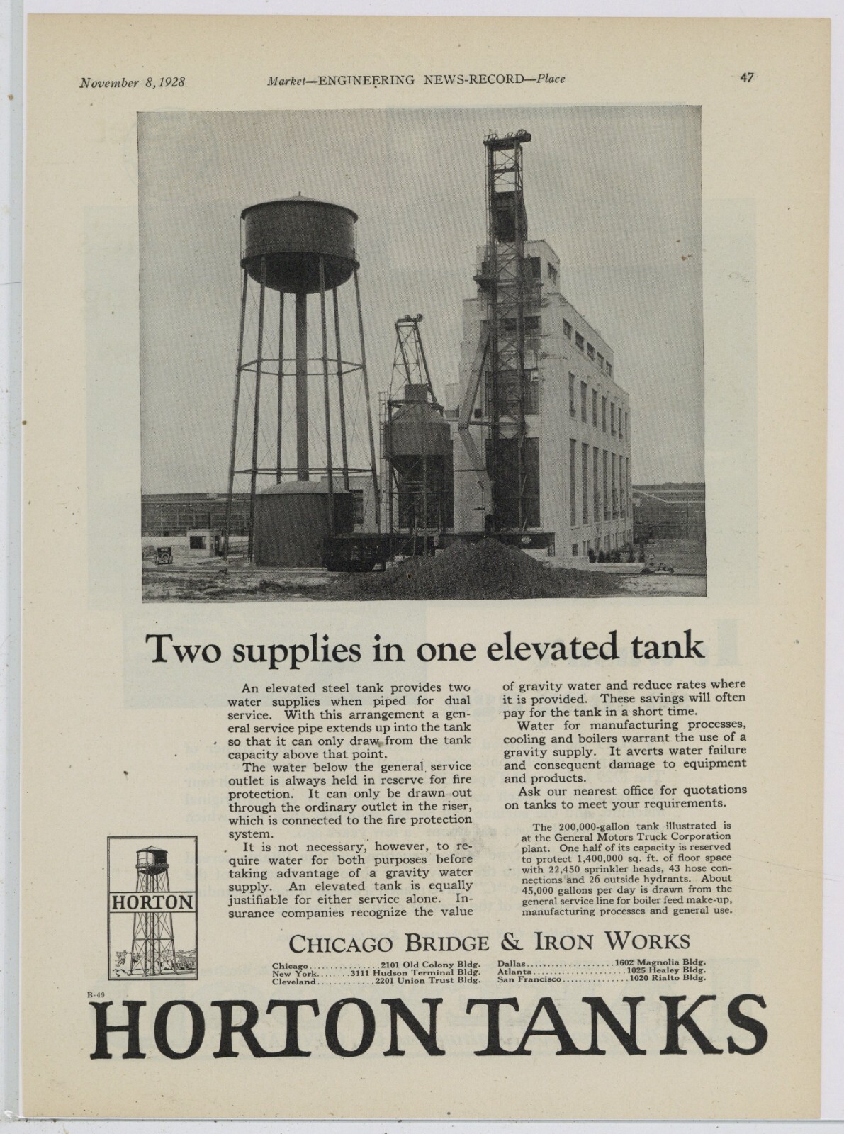 1928 Horton Tanks Ad: General Motors Truck Plant - 200,000 Gallon Tank ...