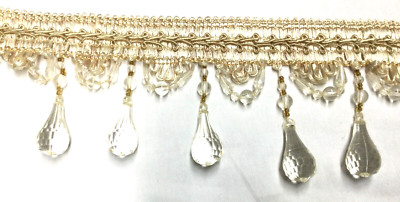 (Sold by The Yard) 4” Tear Drop Beaded Trim Fringe Gimp Top/ Pearl ...