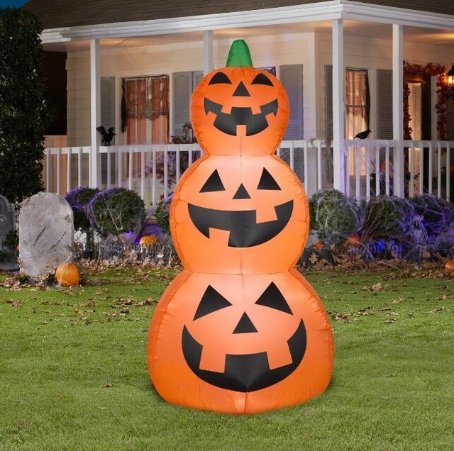 Halloween 4 FT Airblown Inflatable Light up LED Pumpkin Stack 3 Gourds ...