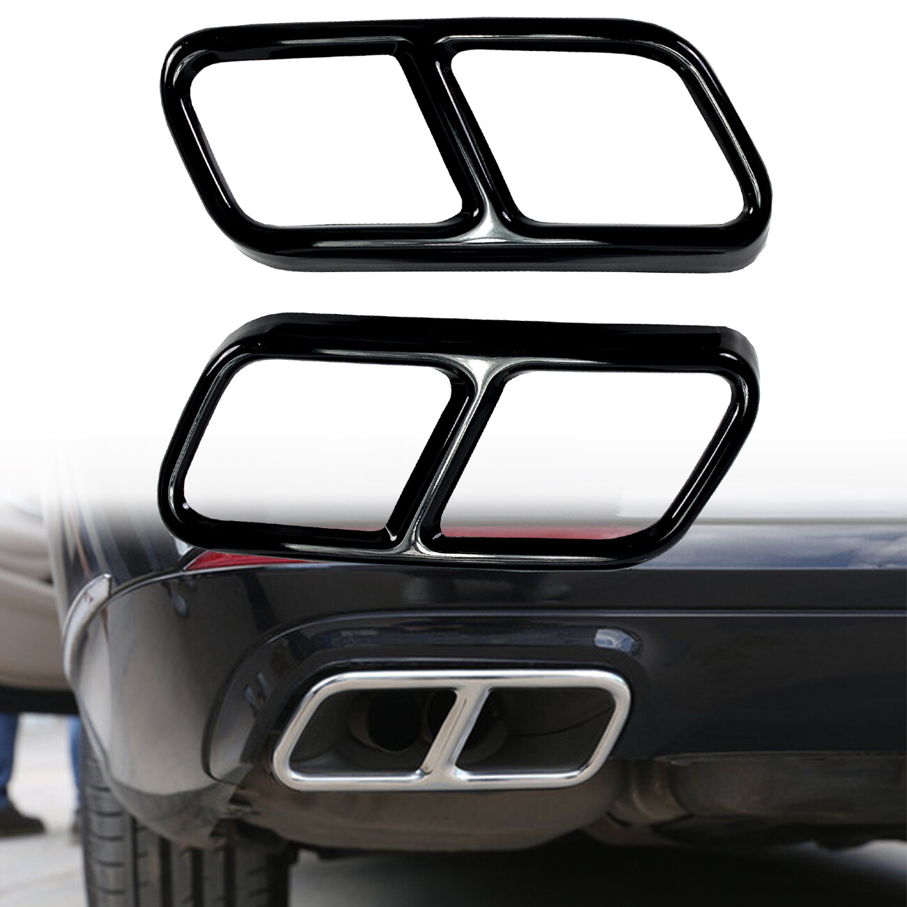 Gloss Black Stainless Exhaust Muffler 4 Tip Look Cover Fits 13-16 R231 ...