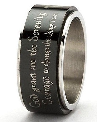 Serenity Prayer Black Spinner Ring Stainless Steel AA Cross 12 Step | eBay
