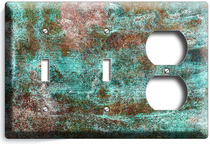 RUSTED BRONZE GREEN PATINA RUSTIC LOOK LIGHT SWITCH OUTLET WALL PLATE ...