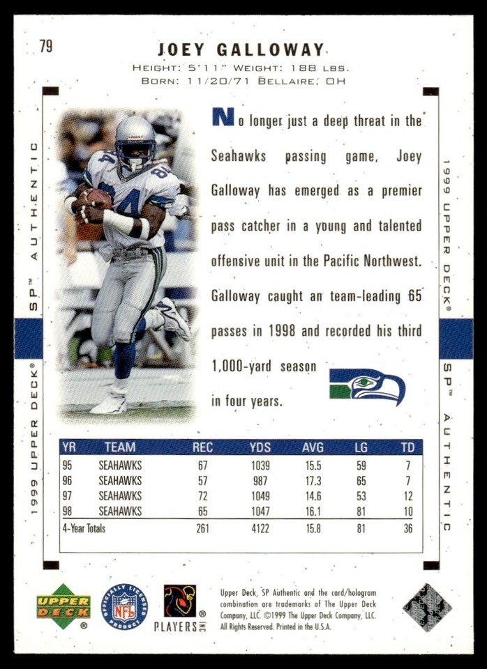 1999 SP Authentic Joey Galloway Seattle Seahawks #79 B | eBay