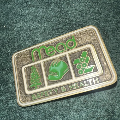 Mead Paper Vtg Brass Safety & Health Enameled (CD Hit) Belt Buckle | eBay