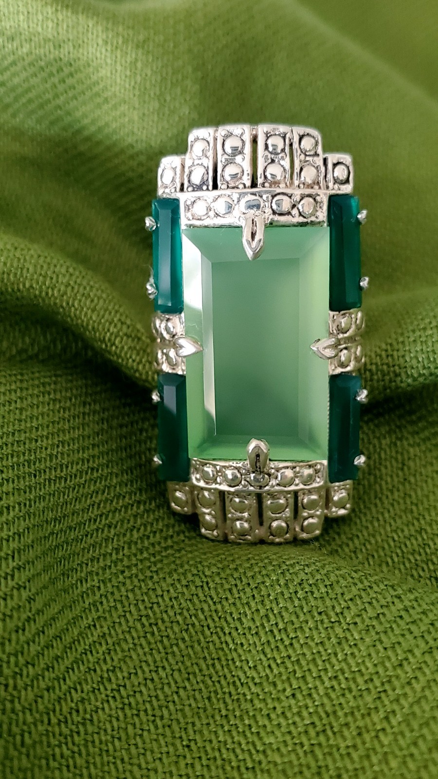 NICKY BUTLER ART DECO GREEN CHALCEDONY 925 STERLING … - Gem