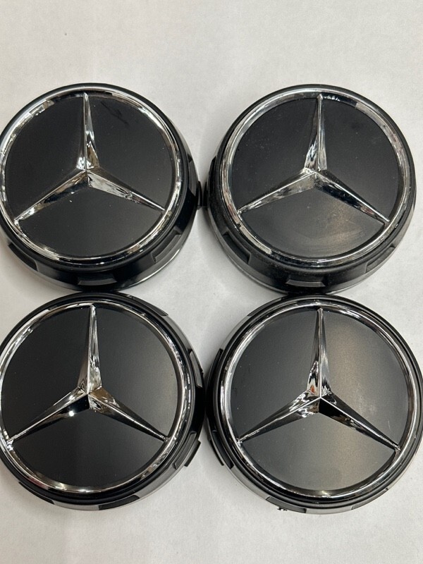 Set of 4 Mercedes Wheel Center Cap Black & Chrome 75 mm A0004000900 ...