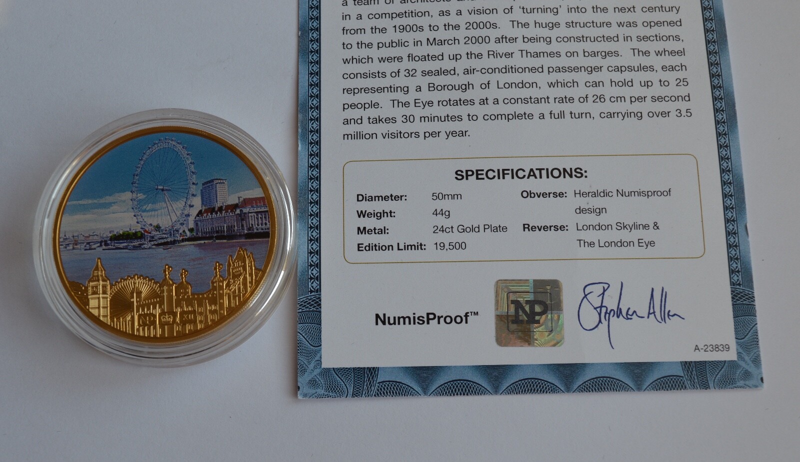 London Eye NumisProof 24ct Gold Plated Medallion/Coin COA | eBay