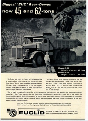 1962 Euclid Equipment Ad: Models R-45 & R-62 Rear Dump Mining Trucks ...