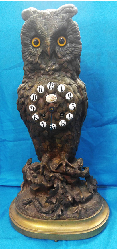 BRONZE FRENCH JAPY FRERES 3 PC OWL CLOCK SET GRANDE MEDAILLE D'HONNEUR ...