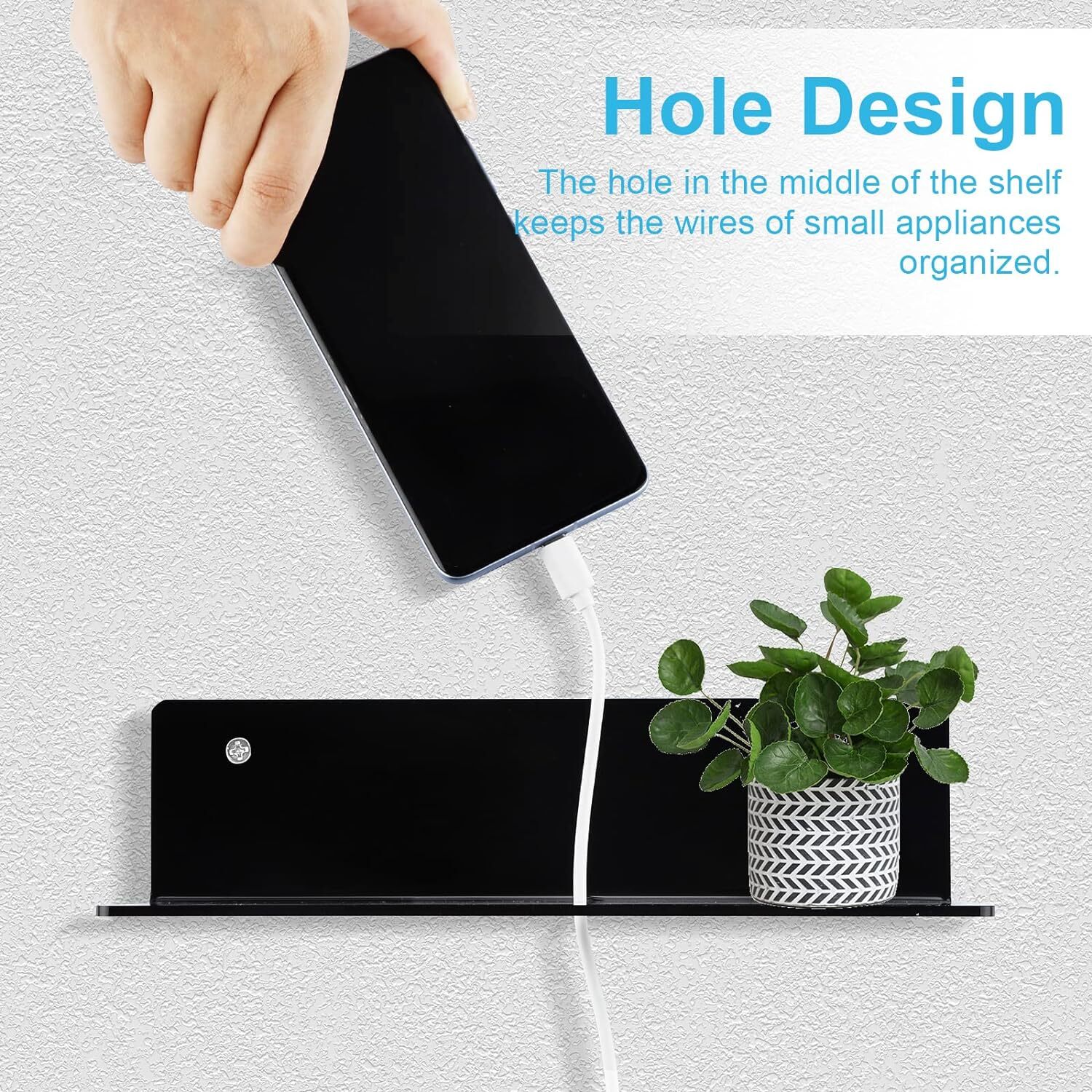 9 Inch Acrylic Floating Shelf No Drill Adhesive Wall Shelf Set of 2 ...