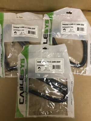 LOT OF 3 NEW Cablesys 12' Handset Cord Dark Gray GCHA444012-FMG | eBay