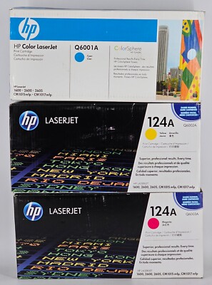 SET OF 3 - Genuine HP Laser Jet 124A Q6001A Q6002A Q6003A CMY Toner ...