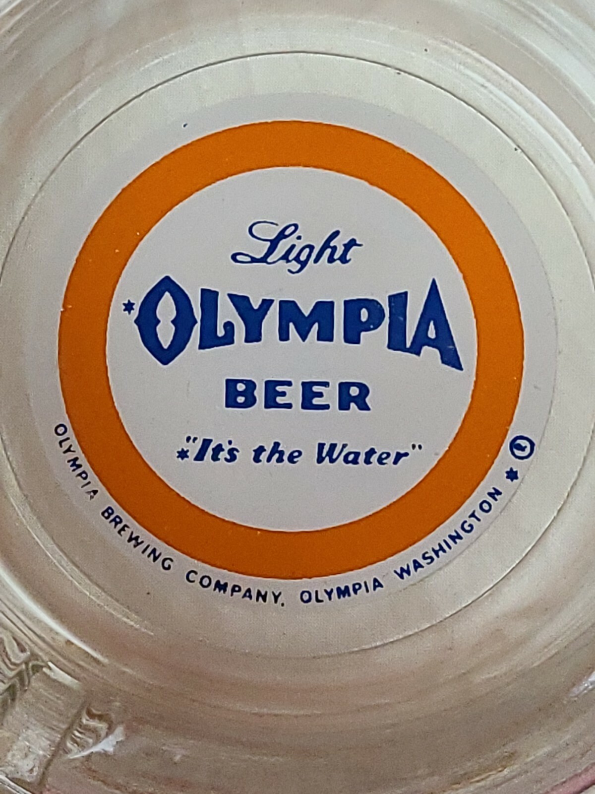 OLYMPIA LIGHT BEER VTG ROUND GLASS ASHTRAY OLYMPIA BREWING COMPANY WASH ...
