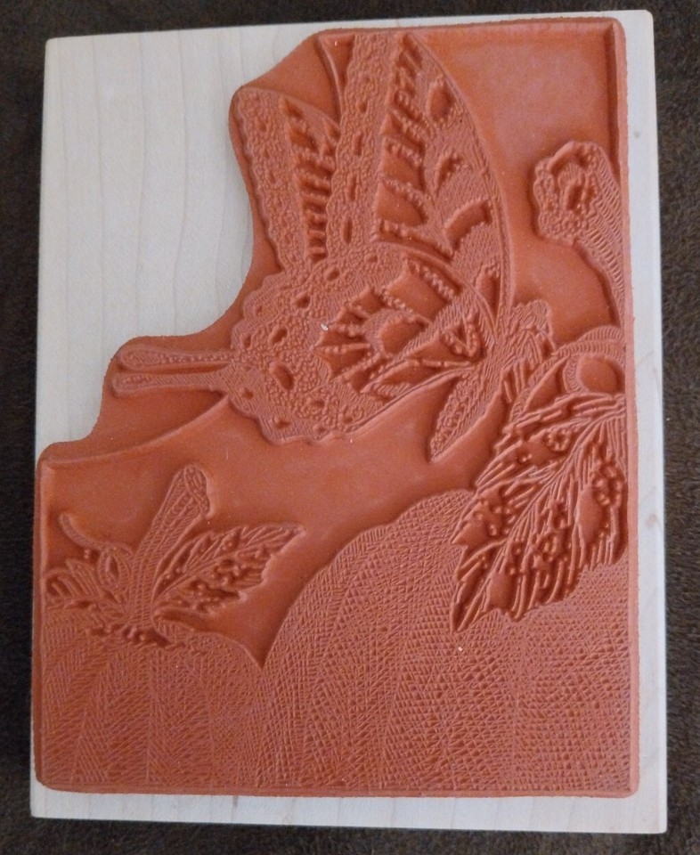 Butterfly With Pumpkins Wood Mounted Rubber Stamp IMPRESSION OBSESSION ...