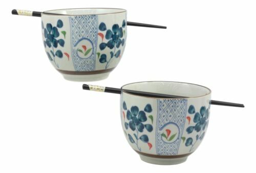 EBROS Dinnerware Japanese Indigo Ramen Noodles Bowl & Chopsticks Set of ...