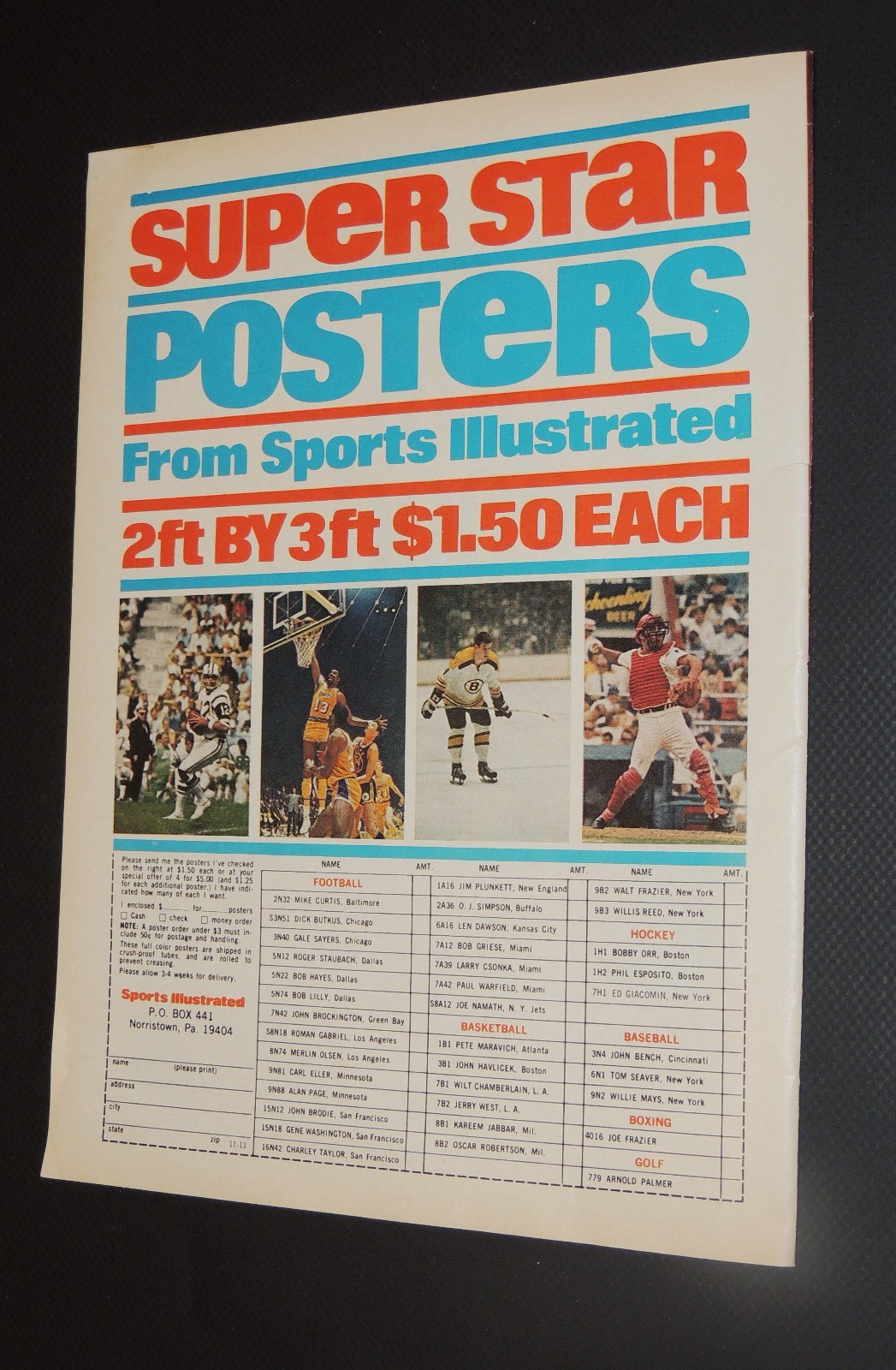 Sports Illustrated All Pro Posters ad 1968-72 Namath Wilt Orr Bench | eBay