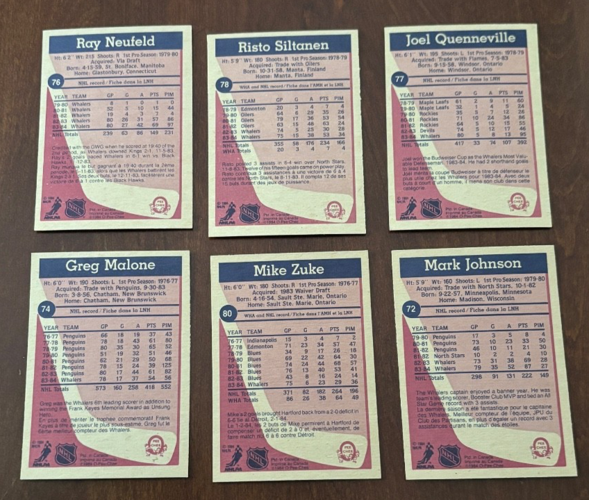 1984-85 0-Pee-Chee Hartford Whalers Set 6 Cards No Duplicates | eBay