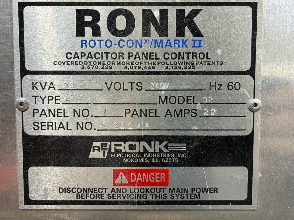 Ronk Roto-Con Mark II Capacitor Panel Control Model 92 22A 10KVA 240V ...