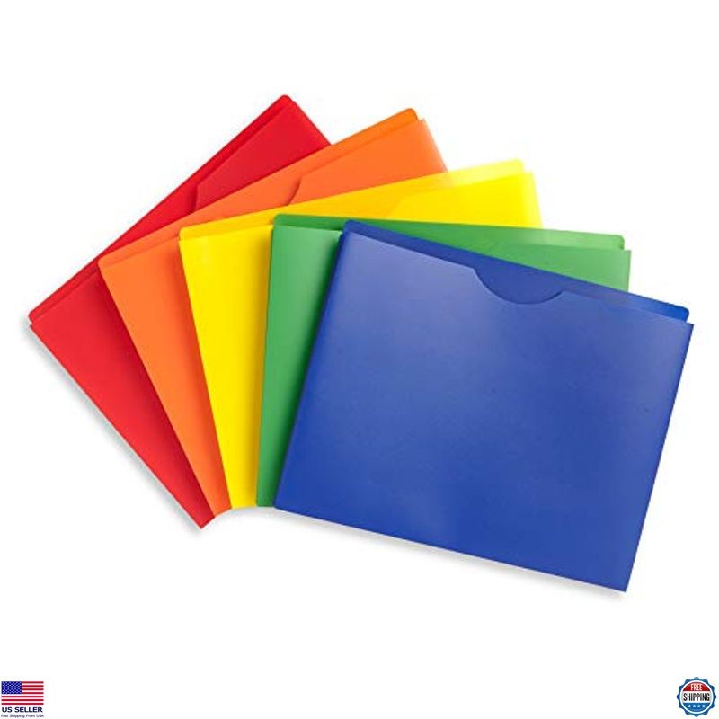 Poly File Jackets, Letter Size, Expandable 1" Pocket, Assorted Colors ...