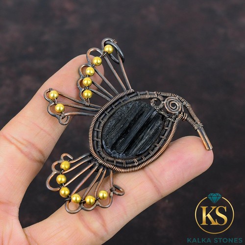 Natural Black Tourmaline Rough Wire Wrapped Bird Handcrafted New ...