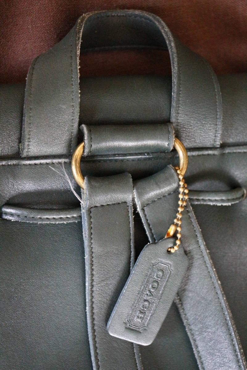 Coach Vintage Green Leather Rucksack Turn Lock Drawstring Daypack ...