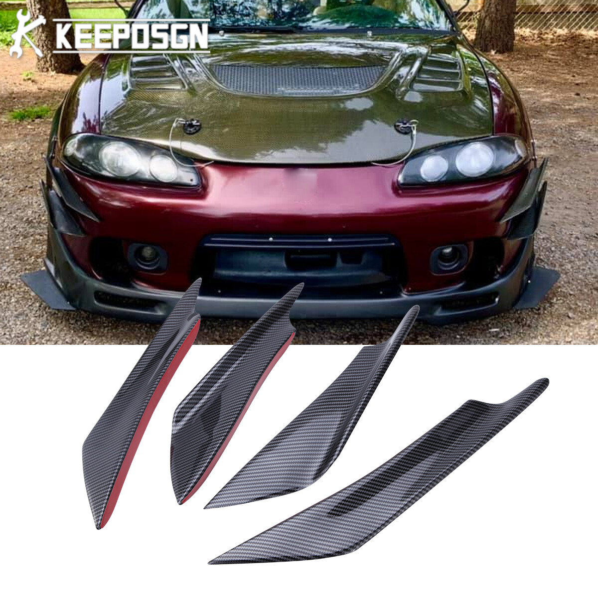 Carbon Look Front Bumper Splitter Diffuser 4 Fins Lip For Mitsubishi ...