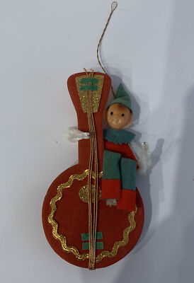 vtg elf Pixie sitting on banjo Christmas ornament | eBay