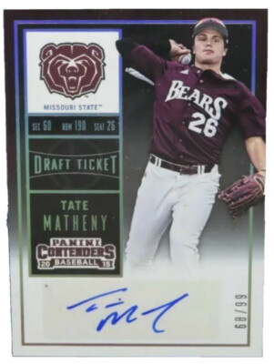 2015 Contenders Baseball Tate Matheny Draft Ticket Autograph Auto #68/ ...