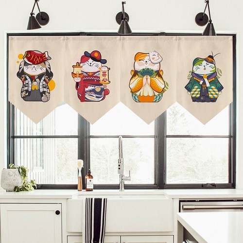 1 PC Japanese Short Noren Curtains Lucky Cat Hanging Flag Room Divider ...