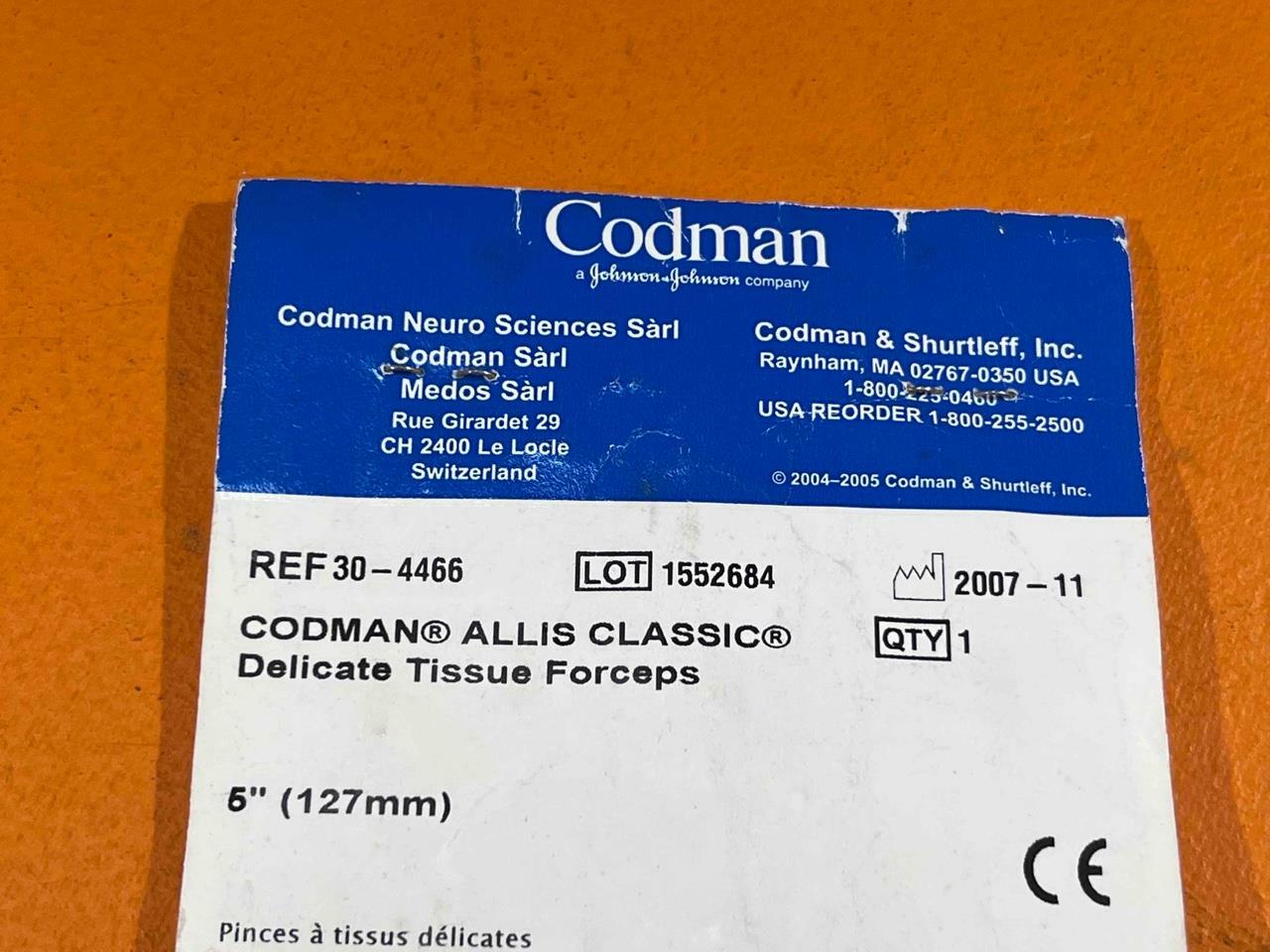 Genuine Codman 30-4466 Allis Classic Delicate Tissue Forceps for sale ...