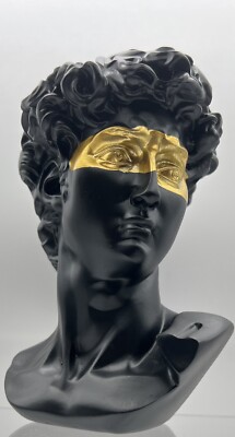 Greek Mask David Man Bust Statue Resin Black Gold Classic Roman David ...