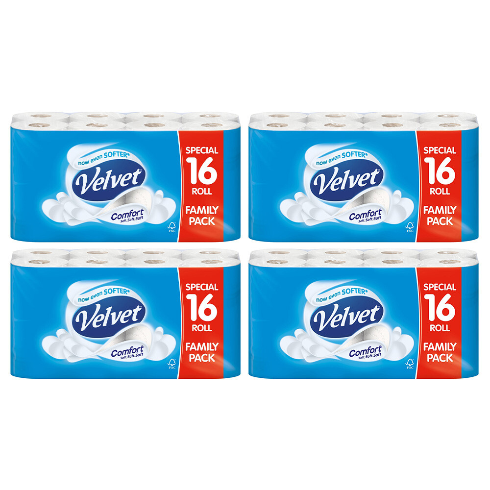 Velvet Comfort White Toilet Tissue 16 Rolls Bathroom Multipack Offer ...