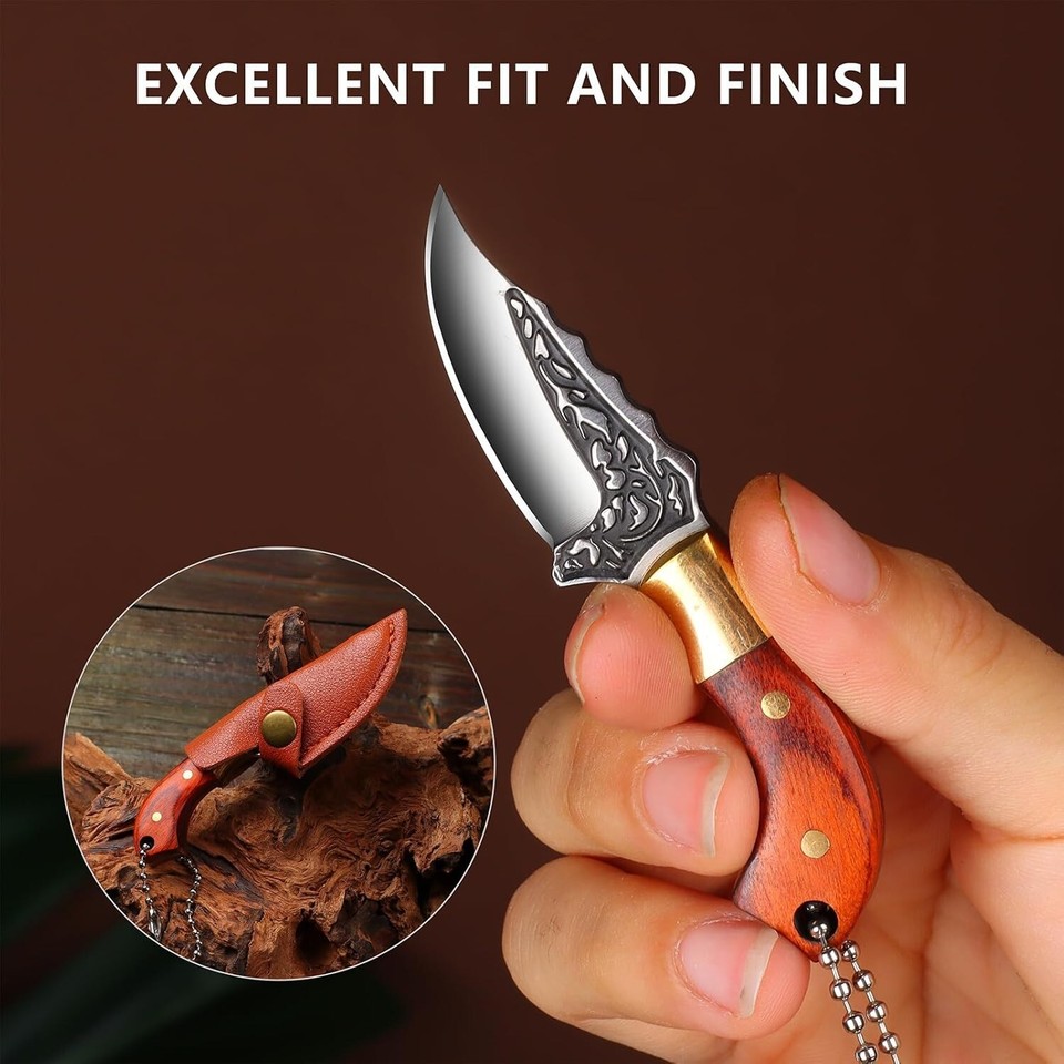 Ultra Small Fixed Blade Knife, Mini Knife/Box Cutter with Leather ...